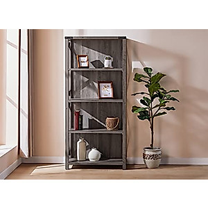 AMERLIFE 4-Tier Bookshelf, Tall Industrial Book Shelf, Rustic Wood & Metal X Frame Farmhouse Bookcase & Bookshelves for Living Room, Bedroom, Grey Wash, 64'', (bookshelf21B)