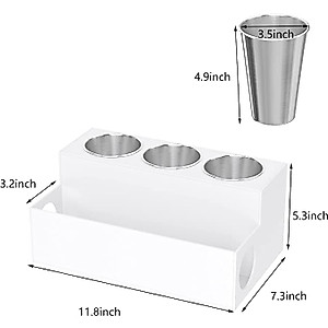 SefiHome Hair Dryer Organizer, Hot Tool Holder with 3 Steel Cups, Hair Dryer and Straightener Holder, Hair Tool Organizer Countertop for Storing Flat Irons, Curling Irons, Combs, Cosmetics(White)