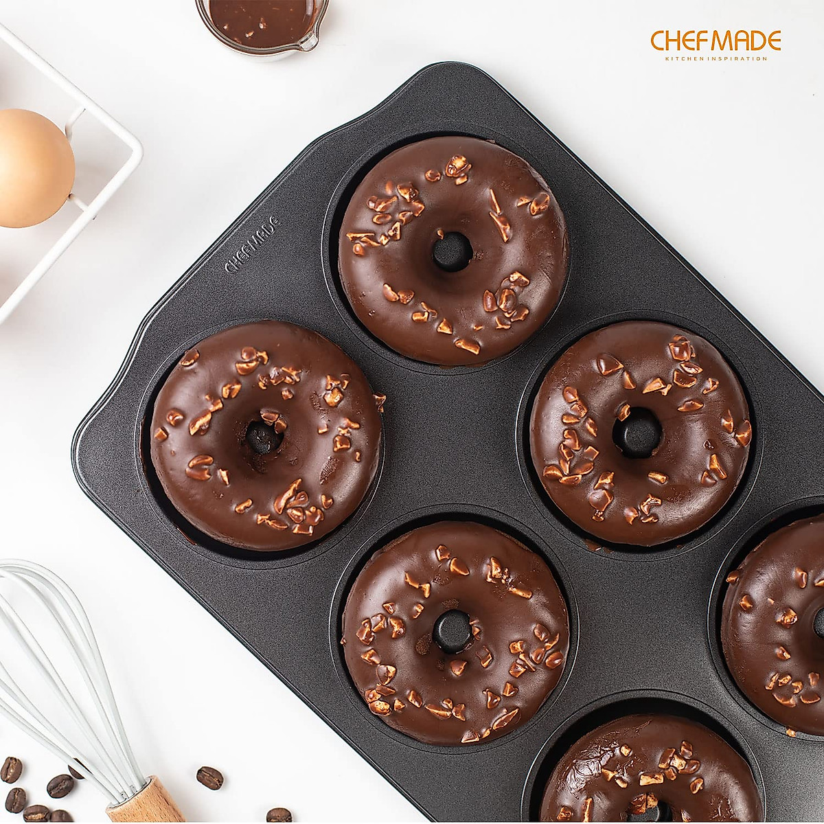 CHEFMADE Donut Pan, Nonstick 6 Cavity Ring Doughnut Pan for Baking, Set of 2
