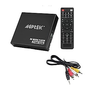 HDMI Media Player with ONE AV Cable, Black Mini 1080p Full-HD Ultra HDMI Digital Media Player for -MKV/RM- HDD USB Drives and SD Cards