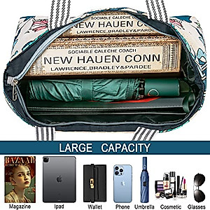 Aflngle Tote Bag for women Casual Canvas Handbags Beach Totes Large Capacity Grocery Shopping Bag Floral Embroidered Fashion Tote Bags, Travelling Shoulder Bags With Zipper boho Daily Bag