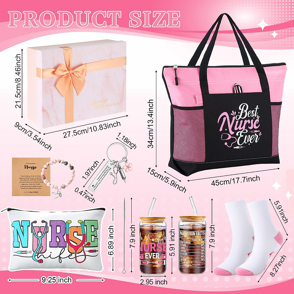 Funnymoom 7 Pcs Nurse Gifts 16 oz Glass Cup Set Nursing Graduation Appreciation Practitioner Birthday Gifts Box for Women Doctors Assistant