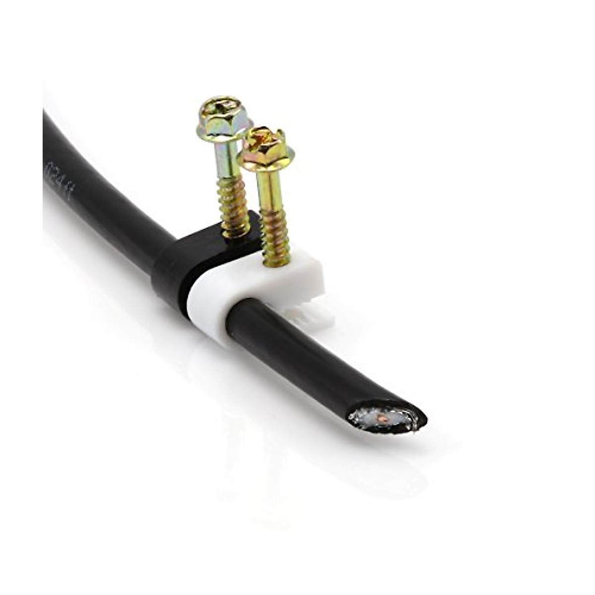 THE CIMPLE CO - Single Coaxial Cable Clips, Cat6, Electrical Wire Cable Clip, 1/4 in (6 mm) Screw Clip and Fastener, Black (100 Pieces per Bag)