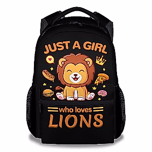 Homexzdiy Lion Backpack for Kids Girls Boys, 16" Black Backpacks for School, Cute Lightweight Bookbag for Children Teens