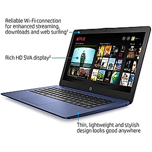 HP 2021 Newest Stream 14in HD SVA Laptop Computer, Intel Celeron N4000 Processor, 4GB RAM, 128GB Space(64GB eMMC+64GB MSD), Office 365, HDMI, Bluetooth, Windows 10, Blue, AllyFlex MP, Online Class