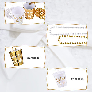 Maitys 12 Pieces Bride Plastic Beaded Bridal Shot Glass Necklace Gold Foil for Bachelorette Party Bridal Party Necklaces (White, Gold)