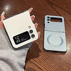 LOOBIVAL Magnetic Case for Samsung Galaxy Z Flip 5 4 3 5G Soft Silicone Compatible with Magsafe Luxury flip3 /flilp4 /flip5 Cases Cover (White,for Samsung Z Flip 5)