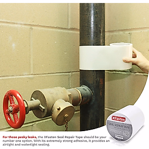 XFasten Waterproof Patch and Seal Tape, White, 4-Inch by 10-Foot Roof and Gutter Rubber Repair Tape for Stop Leak Repair on Gutter, Roof, Boat, Pool Liner and HVAC – Waterproof and Puncture-Resistant