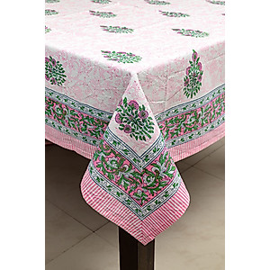 ABHOOH Hand Block Print Tablecloth for Rectangle Table, Block Print Table Cover for Kitchen Dinning Tabletop Decoration Parties Weddings Bithday Christmas (60 X 108 Inches)