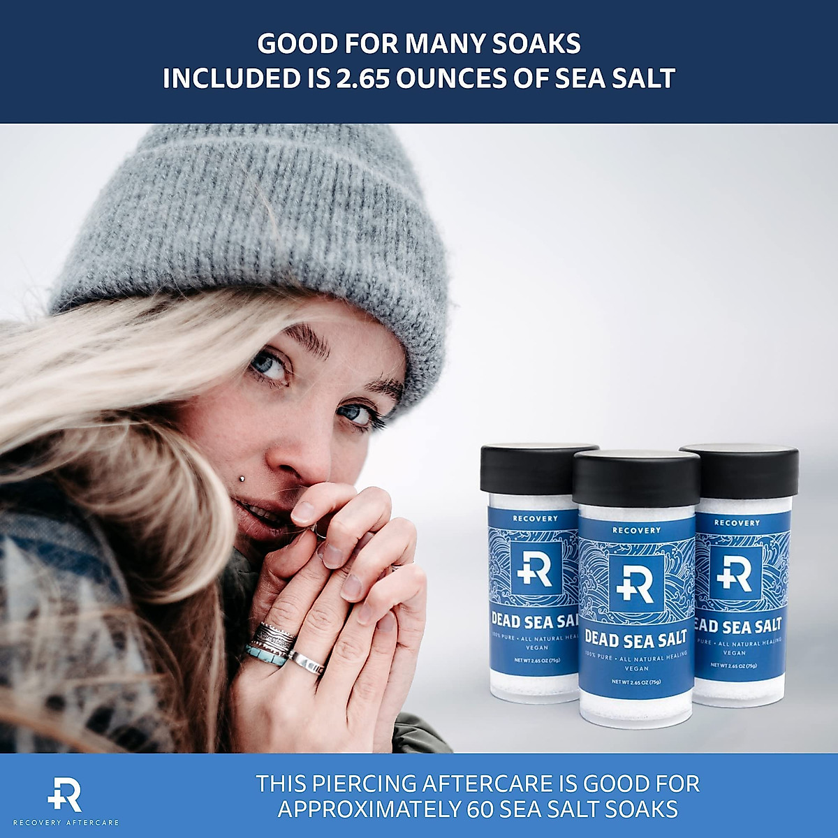 Recovery Piercing Aftercare Sea Salt From Dead Sea - All Natural, Soothing Healing Saline Solution