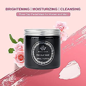 Pink Clay Mud Mask, with Bentonite Kaolin Pink Clay & Rose Extracts, Moisturizing & Anti Aging, Pores Minimizers, Skincare for Women & Men, All Skins, With Face Mask Brush, 500ml 16.9 fl.oz