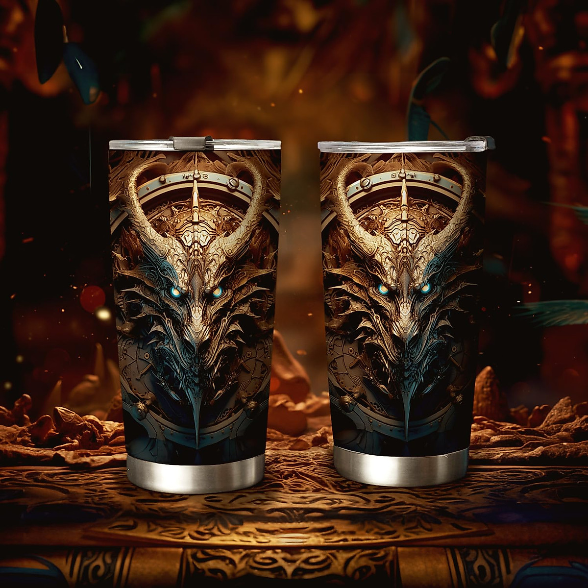 64HYDRO 20oz Steampunk Mechanical Engineer Clockwork Dragon Tumbler, Gaming, Gamer Gifts for Dragon Lovers, Stainless Steel Double Wall Vacuum Insulated Coffee Mug, Travel Cup with Lid