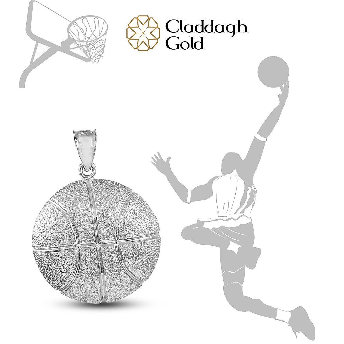 Solid 925 Sterling Silver Sports Charm Hammered Basketball Pendant