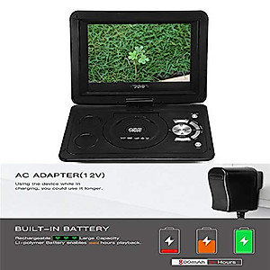 Portable DVD Player, HD TV Car Travel DVD Player Video Player with 13.9inch 800*480 Resolution 16:9 LCD Swivel Screen for Home/ Office/ Vehicle, Built-in 3D Audio Processing and Stereo Speakers(US)