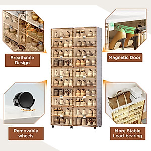 Mayi Box Portable Shoe Storage Cabinet for Closet Entryway with Wheels,Foldable Shoe Rack Organizer with Magnetic Clear Door, Large Sneaker Cabinet Bins Sturdy Easy Assembly 10 Tiers 40 Pairs