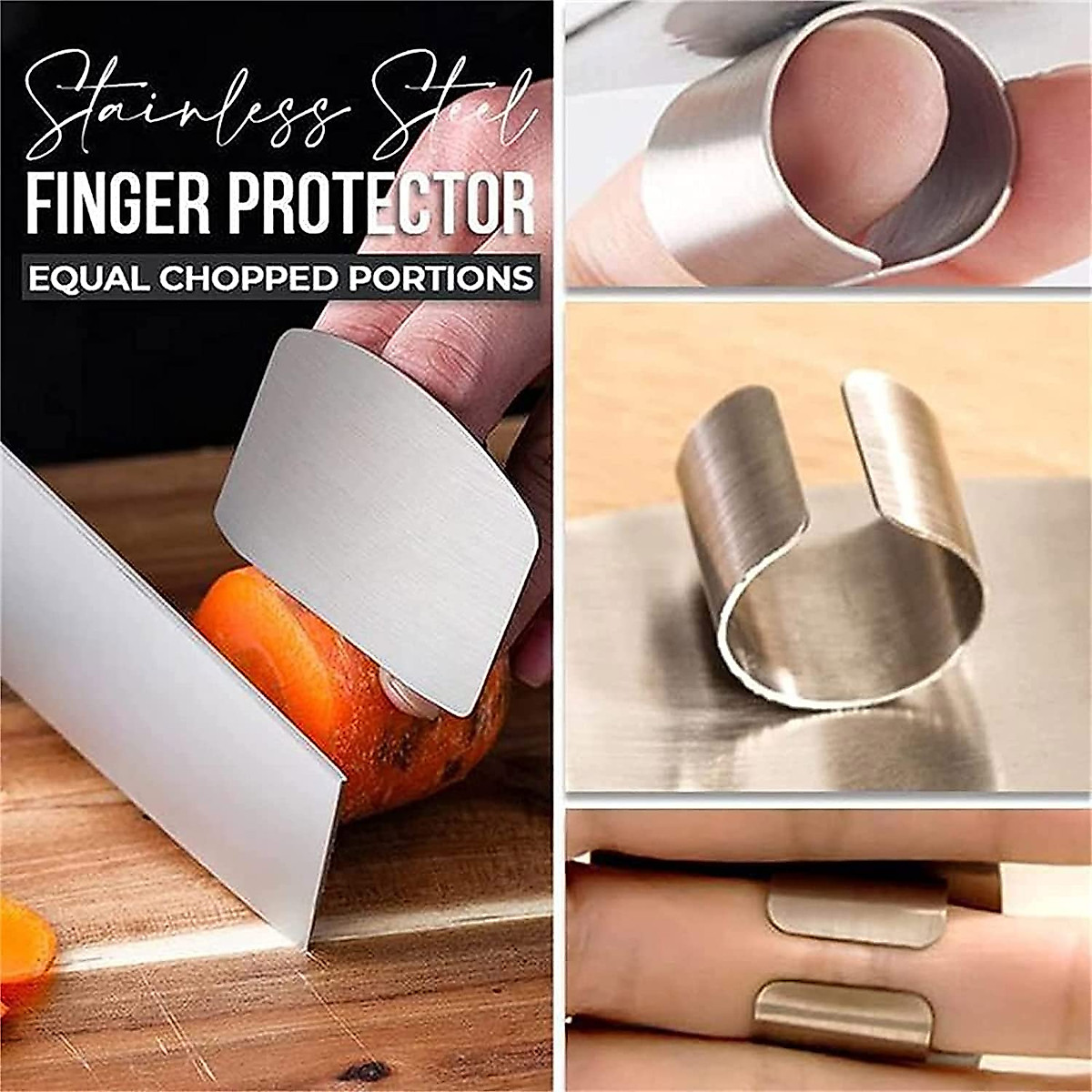 QKUDNGHY 2 Pcs Finger Guards for Cutting, Stainless Steel Finger Protectors for Cutting Food, Knife Guard, Chopping Protector for Dicing and Slicing in Kitchens (2pcs)