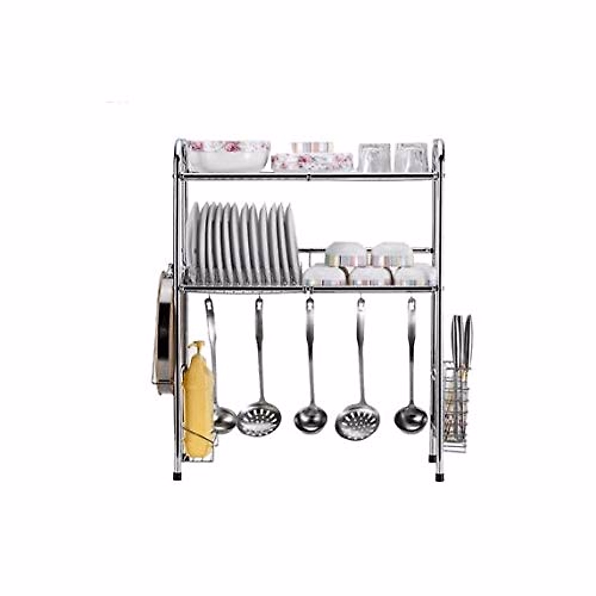 ZSQAI Double-layer Dish Board Rack Drain Storage Rack Shelf Bowl Cup Rack Anti-rust Cutting Board Kitchen Multifunctional Shelf