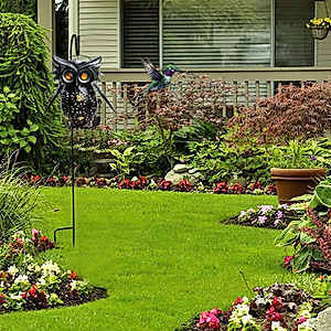 JCWH Owl Solar Light,owl Garden Decor,Pathway Outdoor Stake Metal Lights, with Hanging Waterproof Warm White Led for Lawn Patio Backyard Tree Patio