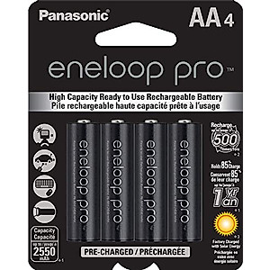 Panasonic BK-3HCCA4BA eneloop pro AA High-Capacity Ni-MH Pre-Charged Rechargeable Batteries, 4-Battery Pack