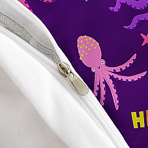 AILONEN Cartoon Octopus Duvet Cover Set Twin Size, Cute Octopus Bedding Set for Kids,Ocean Animal Octopus Comforter Cover Set for All Season,3-Pieces,1 Quilt Cover with 2 Pillowcases,Soft Microfiber