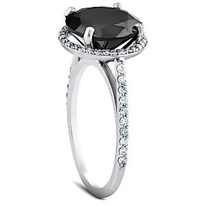 3 1/3 Ct Black Diamond Halo Engagement Ring 14k White Gold - Size 6