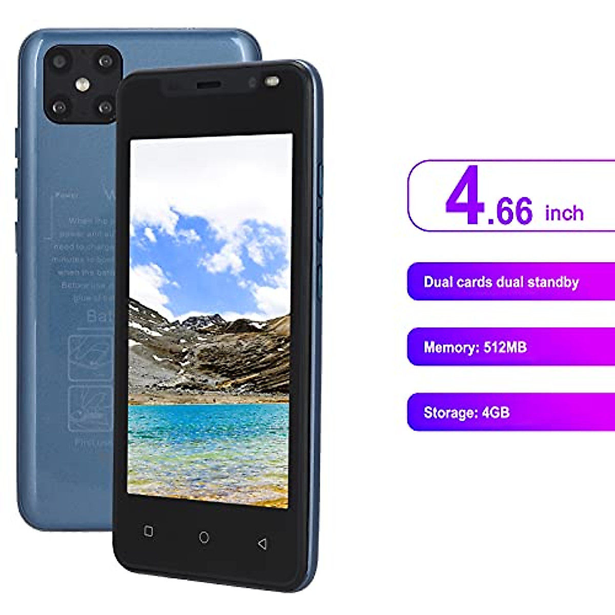 Unlocked Android Smartphone，Dual Cards Dual Standby Smartphone, 4.66 Inch Display Cell Phone with Front Rear High Definition Dual Cameras，Mobile Unlocked Phone