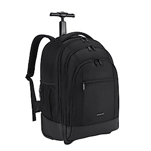 BAGSMART Rolling Backpack for Business, 17 Inch Laptop Backpack for Men Women Girl, Water Resistant Wheeled Travel Backpack for Luggage, College Student Computer Bookbag for School Work, Black