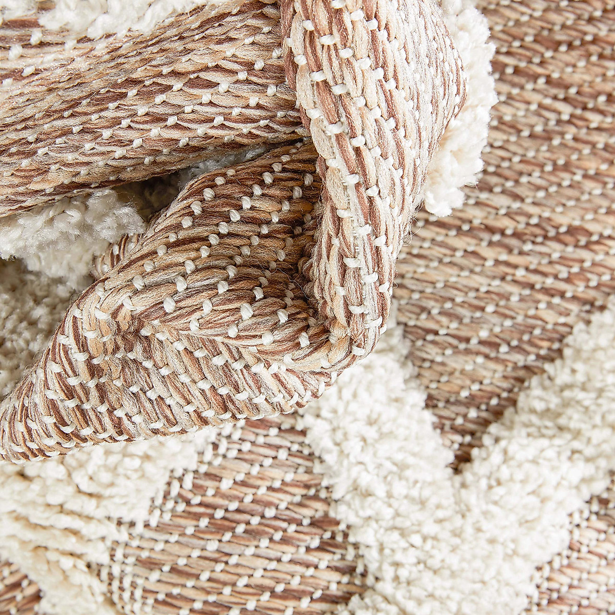 Well Woven Cenar Beige Flat-Weave Hi-Low Pile Diamond Medallion Stripes Moroccan Tribal 5'3" x 7'3" Area Rug