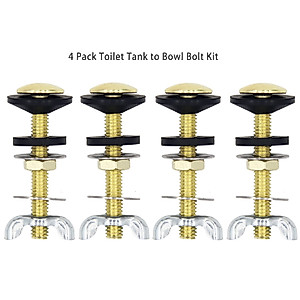 Universal Toilet Tank to Bowl Gasket Repair Kit, 2 Pcs Gasket and 4 Sets Brass Plated Heavy Duty Rustproof Bolt Hardware Kits Fits Most 3-Inch 3.5-Inch Flush Valve Opening 2-Piece Toilet Tanks