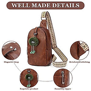 Love Deliver Crossbody Bags for Women Daypack Sling Bag Leather Chest Bag for Traveling Send a Pendant(Light Brown)