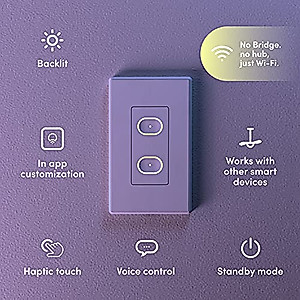 LIFX Smart Switch, 2 Button in-Wall Wi-Fi Smart Touch Switch (White)
