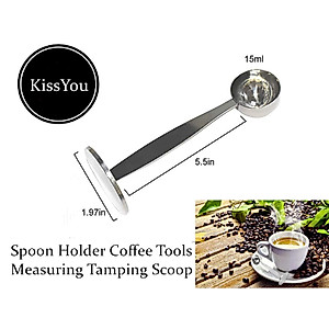 Espresso Scoop with Tamper 2 In 1 Stainless Steel Coffee Scoop Tamping Dual-Purpose Coffee Spoon Powder Hammer Tamper Multi Function Spoon Holder Coffee Tools for Measuring and Tamping