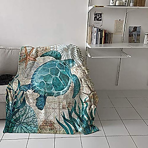 Heart Pain Soft Flannel Fleece Blanket Sea Turtle Breathable Throw Blanket Sea Life Nautical Blue Cozy Blanket for Couch Sofa Bed Living Room Suitable for All Season - 40x50 inch