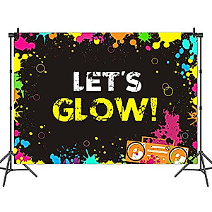 Fanghui Let's Glow Splatter Photography Backdrops Glow Party Decoration Supplies Photo Booth Studio Props Vinyl Black Background 7x5ft