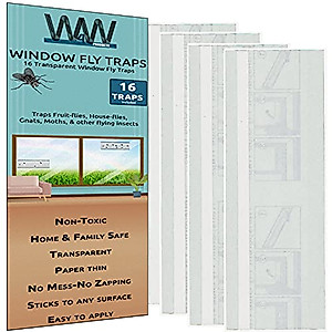 W4W Flies & Bug Window Fly Trap - Indoor / Outdoor Non Toxic Clear Window Fly Traps - 16 Pack