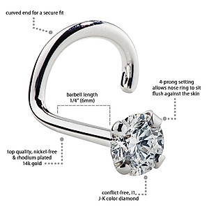 FreshTrends I1 2mm 0.03 ct. tw Diamond SI1-SI2 G-H 14K White Gold Nose Ring Screw Twist 18 Gauge