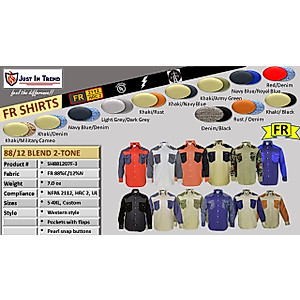 Flame Resistant FR Shirt - 88/12 - Western Style - Two Tone (Large, Light Grey/Dark Grey)