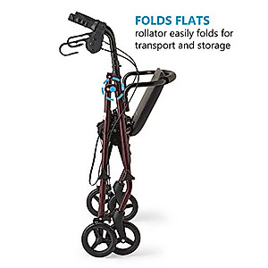 Medline Rollator Walker with Seat, Steel Rolling Walker with 6-inch Wheels Supports up to 350 lbs, Medical Walker, Burgundy