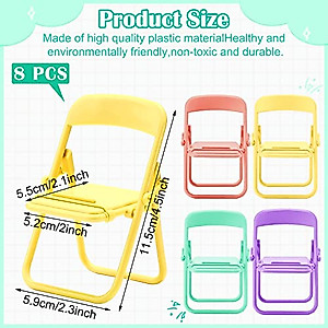 8 Pieces Mini Chair Shape Cell Phone Stand Foldable Universal Candy Color Mobile Phone Holder Multi Angle Cradle for Desk Tablet Phone Multi Functions Convenient Phone Stand
