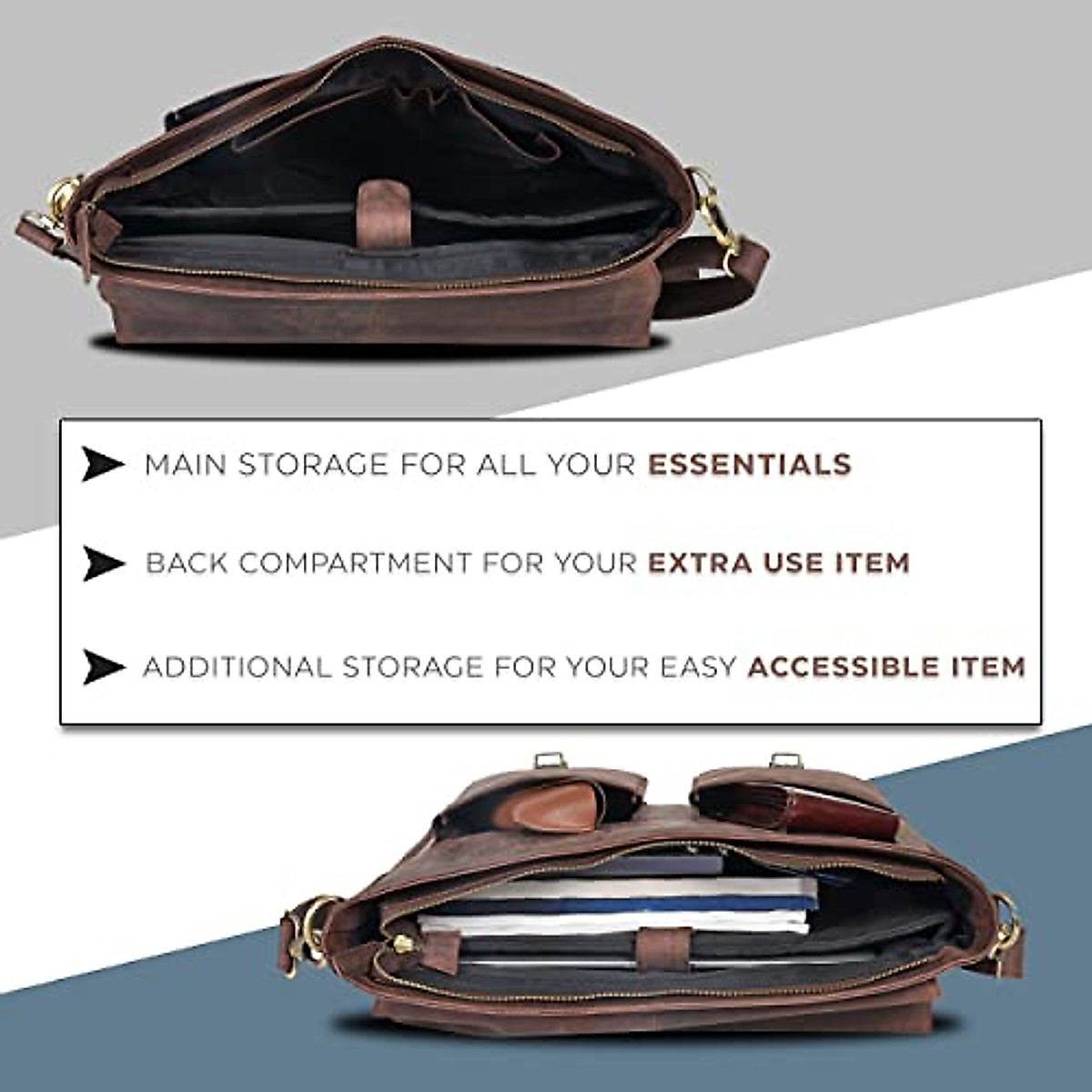 Brown Vintage Messenger Bags For Him And Her | Leather | Adjustable Shoulder Strap | Multiple Compartment | Sleek Design