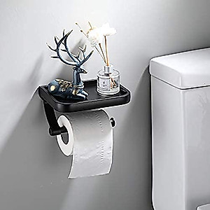 Paper Towel Holders Aluminum Toilet Paper Holder Black Toilet Tissue Holder with Phone Storage Shelf Bathroom Accessories Thicken Toilet Paper Storage Toilet roll holde