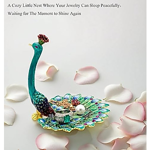 JWT Astyle Luxury Peacock Ring Holder Dish Jewelry Tray.Turquoise Peacock Decor Gifts Animal Figurines Trinkets Earring Necklace Storage Organizer
