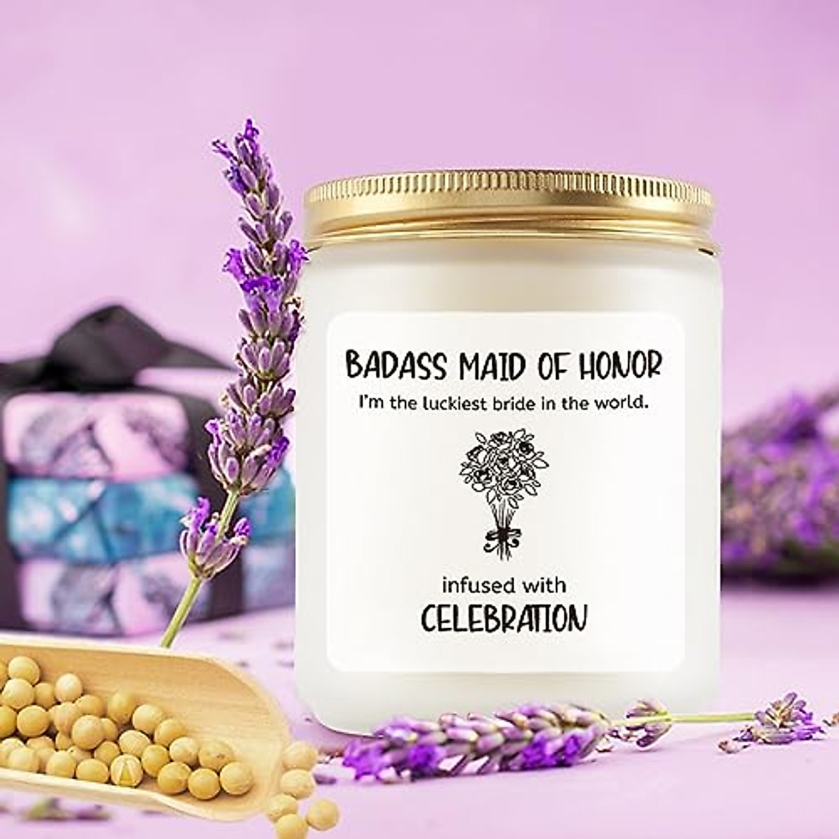 LAMIVEENLA Bridesmaid Gifts Scented Candle Lavender - Funny Matron of Honor Gifts Gifts for Bridesmaids Matron of Honor Proposal Gifts Maid of Honor Proposal Gifts Soy Candle 7oz