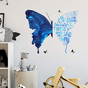 LQANG Big Blue Butterfly Wall Stickers to Be Happy Inspirational Quotes Window Decals Decorations Murals Wall Art Decorative Sticker for Cute Party Decor Supplies