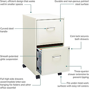 Scranton & Co 2 Drawer Steel Mobile File Cabinet in Pure White