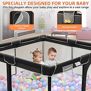 Suposeu Baby Playpen, Sturdy and Safety Playard with Soft Breathable Mesh, Indoor and Outdoor Baby Fence, Portable Playpen for Babies and Toddlers, Black