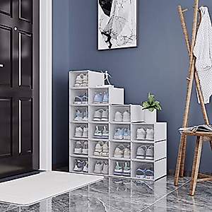 YITAHOME Shoe Storage Box, 18 PCS Medium Size Shoe Storage Organizers Stackable Shoe Storage Box Rack Containers Drawers