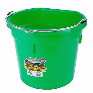 Plastic Animal Feed Bucket (Lime Green) - Little Giant - Flat Back Plastic Feed Bucket with Metal Handle (20 Quarts / 5 Gallons) (Item No. P20FBLIMEGRN6)