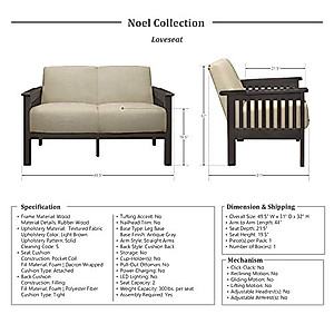 Lexicon Noel 49.5" W Fabric Living Room Sofa Loveseat, Brown