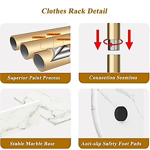 CQAEBK Metal Coat Rack Freestanding, Entryway Clothes Hanger Stand with 15 Hooks & Marble Base, L Shaped Garment Display Rack for Living Room Retail Bathroom, Gold/White, 19.7x11.8x63.8in